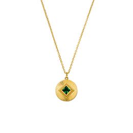 Paul Valentine Emerald Coin Necklace 14K Gold Plated