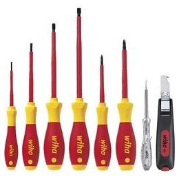 wiha SoftFinish® electric Schlitz/Kreuzschlitz-Set mit Spannungsprüfer und Kabelmesser - 8-teilig - VDE- und GS-geprüft - 29897