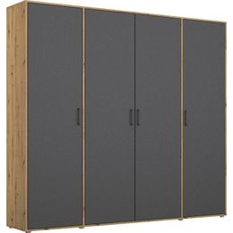 Drehtürenschrank Rauch "Kleiderschrank Schrank Garderobe Wäscheschrank TOPSELLER VOYAGER" Schränke Gr. B/H/T: 187 cm x 194 cm x 53 cm, 4 St., grau (eiche artisan, graumetallic) mit modernen Griffen in Graumetallic, viel Stauraum MADE IN GERMANY