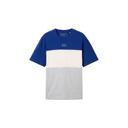 Tom Tailor Denim Herren Relaxed T-Shirt mit Colour Blocking, blau, Colour Blocking, Gr. S