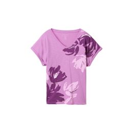 Tom Tailor Damen Print T-Shirt mit Bio-Baumwolle, lila, Print, Gr. XS