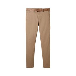 Tom Tailor Denim Herren Chino Hose mit Gürtel, braun, Gr. 34/32