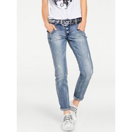 Boyfriend-Jeans Heine Gr. 44, Normalgrößen, blau (bleached) Damen Jeans 5-Pocket-Jeans