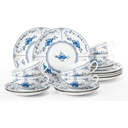 Teeservice Seltmann Weiden "Geschirr-Set, 18 Teile, Amina Strohblume, groß" Geschirr-Sets Gr. 18 tlg., weiß (weiß, blau) mit Blütenmotiv, Made in Germany