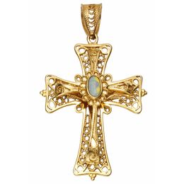 Kreuz-Anhänger Firetti "Schmuck Geschenk Gold 375 Halsschmuck Anhänger Halskette Kreuz" Schmuckanhänger Gr. Gelbgold 375, 2,95 g, goldfarben (gelbgold, 375, weiß, weiß) Damen mit Opal