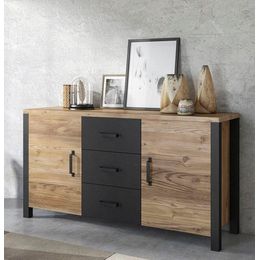 Sideboard Home Affaire "Olin WM", schwarz (appenzeller fichte, appenzeller fichte, schwarz supermatt), B:147cm H:79cm T:43cm, FSC-zertifizierter Holzwerkstoff, Dekorfolie, Sideboards