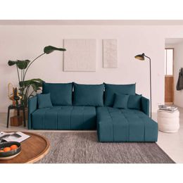 Petra – ecksofa beidseitig montierbar – mit schlaffunktion und bettkasten – 4-sitzer – aus samt - entenblau