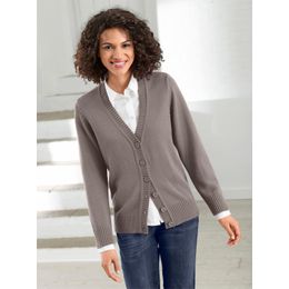 WITT Damen Strickjacke mit farblich abgestimmten Kn&ouml;pfen, taupe-meliert, Gr&ouml;&szlig;e 54