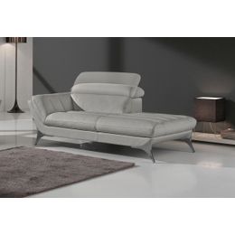 Recamiere Egoitaliano "Sueli, extravagantes Design und erstklassiger Sitzkomfort", silber, B:180cm H:100cm T:110cm, Leder »NUVOLE« (Echtes Rindsleder). Halbnatürliches, halbnarbiges Rindsleder mit einer natürlichen Körnung von 1, 2 bis 1, 4 mm. Dieses Leder hat eine weiche, wachsartige Hand mit mattem Aussehen und einem Wolkeneffekt. Es handelt sich um ein Naturleder, das die ursprünglichen Eigens