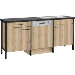 Spülenschrank Optifit "Tokio" Schränke Gr. B/H/T: 192 cm x 90,8 cm x 60 cm, 2 St., Komplettausführung, schwarz (wildeichefarben, granit schwarz) 192 cm breit, mit Stahlgestell, Vollauszug