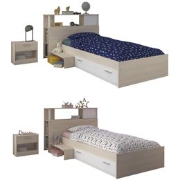 Jugendzimmer-Set Parisot "Parisot Kinderimmer Charly 17" Schlafzimmermöbel-Sets Gr. B/H: 121 cm x 67 cm, 3-teiliges Kinderzimmer, bestehend aus Bett mit Anstellregal und Schubkasten und Nako, B/H: 90 cm x 200 cm, weiß (109, akazie, 23, weiß) Baby