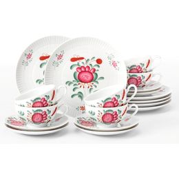 Teeservice Seltmann Weiden "Geschirr-Set, 18 Teile, Amina Ostfiesenrose, groß" Geschirr-Sets Gr. 18 tlg., bunt (weiß, rot, grün) mit Blütenmotiv, Made in Germany