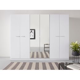 Drehtürenschrank Rauch "Kleiderschrank Schrank Garderobe TOPSELLER OTELI inkl. Inneneinteilung" Schränke Gr. B/H/T: 270 cm x 210 cm x 54 cm, Mit Spiegel, weiß mit 3 Innenschubladen extra Böden optional Spiegel MADE IN GERMANY