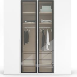 Drehtürenschrank Rauch "Kleiderschrank Schrank Garderobe SKAT SHINE mit hochwertigem" Schränke Gr. B/H/T: 201 cm x 223 cm x 63 cm, 4 St., weiß (alpinweiß) transparentem Grauglas inkl. umfangreichem Zubehör MADE IN GERMANY