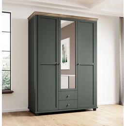 Drehtürenschrank Home Affaire "Evora" Schränke Gr. B/H/T: 154 cm x 216 cm x 62 cm, 3 St., Komplettausführung, grün (grün, lefkas, grün) mit Spiegel