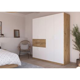 Drehtürenschrank Rauch "Kleiderschrank Schrank Garderobe MAIKA mit Dekor-Front" Schränke Gr. B/H/T: 181 cm x 210 cm x 54 cm, 6 St., weiß (eiche artisan, alpinweiß) 2 Schubladen, in verschiedenen Breiten, Höhen, Farben, MADE IN GERMANY