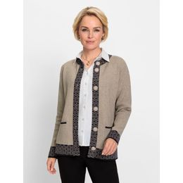 Strickjacke CLASSIC Gr. 52, beige (sesam, meliert) Damen Strickjacken