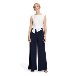 Overall Vera Mont "Vera Mont Jumpsuit mit weitem Bein" Gr. 48, Normalgrößen, blau (dark blue, cream) Damen Overalls Bunddetail