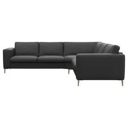 Ecksofa FLEXLUX "Fiore, gleichschenklig, super Sitzkomfort durch Kaltschaum im Sitz" Sofas Gr. B/H/T: 257cm x 85cm x 92cm, Echtleder, Schenkel links, schwarz (deep black) breite Armlehnen, Füße Alu+ Eiche, L-Form