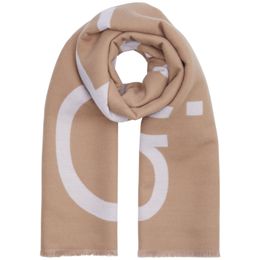 Modeschal Calvin Klein "FRINGES 2-TONES WOOL BLEND SCARF" beige (chanterelle) Damen Modetücher mit Logoprägung