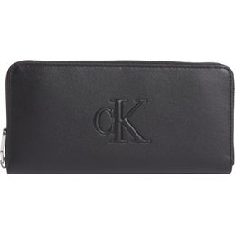 Geldbörse Calvin Klein Jeans "SCULPTED ZIP AROUND DEBOSS" schwarz (black) Kleinlederwaren Portemonnaie Geldbeutel groß Damenbörse