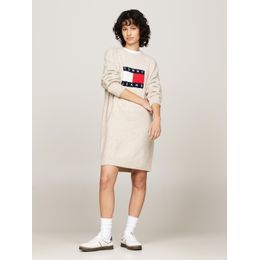 Strickkleid Tommy Jeans "TJW MLNGE FLAG SWEATER DRESS EXT" Gr. XL (42), N-Gr, weiß (ancient white) Damen Kleider mit Logo-Flag