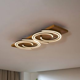 ECO-Light LED-Deckenleuchte Rifia, braun, Länge 70 cm, 2-flg. Holz