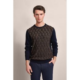 Bugatti Strickpullover mit 2-farbigem Rautenmuster cognac 3XL 3XL Abschluss mit Rippenb&uuml;ndchen