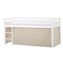 Hochbett Hoppekids "ECO Dream, Kinderbett, Spielbett, Halbhohes Bett aus Massivholz", beige (weiß, pets silbergrau), B:101cm H:105cm L:208cm, Kinderbett: 100% Massivholz: Nordische Kiefer, Vorhang: 100% Baumwolle, Hochbetten, Hochbett Kinderbett, inkl. Vorhang-Set Creator, Bettgröße & Matratze wählbar