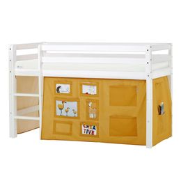 Hochbett Hoppekids "ECO Dream, Kinderbett, Spielbett, Halbhohes Bett aus Massivholz", gelb (weiß, creator gelb), B:81cm H:105cm L:168cm, Kinderbett: 100% Massivholz: Nordische Kiefer, Vorhang: 100% Baumwolle, Matratzenbezug 100% Baumwolle, Matratze: Schaum, Hochbetten, Hochbett Kinderbett, inkl. Vorhang-Set Creator, Bettgröße & Matratze wählbar