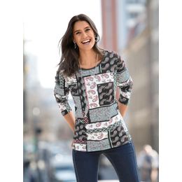 WITT Damen Langarmshirt im Patchwork-Dessin, wintert&uuml;rkis-bedruckt, Gr&ouml;&szlig;e 38