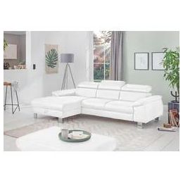 Ecksofa COTTA "Komaris L-Form" Sofas Gr. B/H/T: 244cm x 72cm x 166cm, NaturLEDER, Recamiere links, mit Bettfunktion-mit Bettkasten-ohne RGB-LED-Beleuchtung, weiß mit Kopfteilverstellung, wahlweise Bettfunktion,Stauraum & Beleuchtung