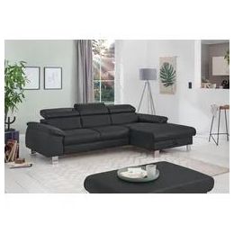 Ecksofa COTTA "Komaris L-Form" Sofas Gr. B/H/T: 244cm x 72cm x 166cm, NaturLEDER, Recamiere rechts, mit Bettfunktion-mit Bettkasten-ohne RGB-LED-Beleuchtung, schwarz mit Kopfteilverstellung, wahlweise Bettfunktion,Stauraum & Beleuchtung