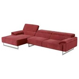 Ecksofa Egoitaliano "Malika, L-Form" Sofas Gr. B/H/T: 287cm x 94cm x 165cm, Luxus-Microfaser Lederoptik, Recamiere links, mit Kopfteilverstellung, rot (marsala) mit Recamiere, inkl. Kopfteilverstellung und chromfarbenen Metallfüßen