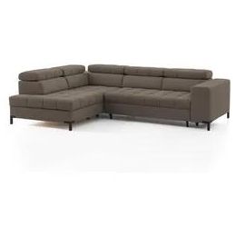 Ecksofa exxpo - SOFA FASHION "Bocco, hochwertige Verarbeitung, toller Sitzkomfort, bequem, L-Form" Sofas Gr. B/H/T: 276cm x 75cm x 203cm, Samtvelours, Ottomane links, ohne Bettfunktion-ohne Bettkasten, grau (taupe) wahlweise mit Bettfunktion u. Bettkasten, inkl. Kopfteilverstellung