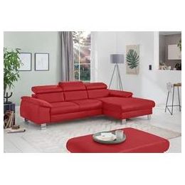 Ecksofa COTTA "Komaris L-Form" Sofas Gr. B/H/T: 244cm x 72cm x 166cm, Kunstleder SOFTLUX, Recamiere rechts, ohne Bettfunktion-ohne Bettkasten-ohne RGB-LED-Beleuchtung, rot mit Kopfteilverstellung, wahlweise Bettfunktion,Stauraum & Beleuchtung