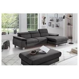 Ecksofa COTTA "Komaris L-Form" Sofas Gr. B/H/T: 244 cm x 72 cm x 166 cm, Feinstruktur, Recamiere rechts, ohne Bettfunktion-ohne Bettkasten-ohne RGB-LED-Beleuchtung, braun (mud) mit Kopfteilverstellung, wahlweise Bettfunktion,Stauraum & Beleuchtung