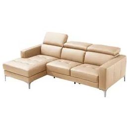 Ecksofa Egoitaliano "Matt, erstklassiger Sitzkomfort, aufwendige Detailverarbeitung, L-Form" Sofas Gr. B/H: 247cm x 100cm, Leder BULL, Recamiere links, beige (champagner) mit verstellbaren Kopfteilen zum Relaxen