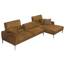 Ecksofa Egoitaliano "Masu, Design trifft sensationellen Sitzkomfort" Sofas Gr. B/H/T: 277 cm x 95 cm x 157 cm, Luxus-Microfaser Lederoptik, Recamiere rechts, braun (cognac) inkl. 2 Kissenrollen, Rückenelemente manuell verstellbar, Metallfüße