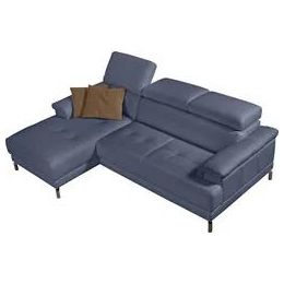 Ecksofa Egoitaliano "Soul, Design und Sitzkomfort auf hohem Niveau, tolle Details, L-Form" Sofas Gr. B/H/T: 250cm x 99cm x 166cm, Leder BULL, Recamiere links, mit Kopfteilverstellung, blau (tide) mit Recamiere, inkl. Kopfteilverstellung