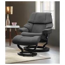 Relaxsessel stressless "Reno" Sessel Gr. ROHLEDER Stoff Q2 FARON, Classic Base Schwarz, Relaxfunktion-Drehfunktion-PlusTMSystem-Gleitsystem, B/H/T: 88cm x 98cm x 78cm, grau (dark grey q2 faron) mit Hocker, Classic Base, Größe S, M & L, Gestell Schwarz