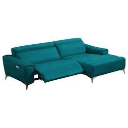 Ecksofa Egoitaliano "Suzette, Designsofa mit hohem Sitzkomfort" Sofas Gr. B/H/T: 266cm x 95cm x 163cm, Luxus-Microfaser BLUSH, Recamiere rechts, mit Relaxfunktion, blau (teal) mit Recamiere, inkl. 1 elektronischen Relaxfunktion, L-Form