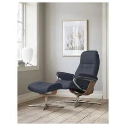 Relaxsessel stressless "Sunrise" Sessel Gr. Leder PALOMA, Cross Base Eiche, Relaxfunktion-Drehfunktion-PlusTMSystem-Gleitsystem-BalanceAdaptTM, B/H/T: 92cm x 105cm x 80cm, blau (oxford blue paloma) mit Hocker, Cross Base, Größe S, M & L, Holzakzent Eiche