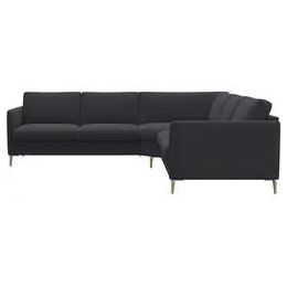 Ecksofa FLEXLUX "Fiore, gleichschenklig, bequem durch hochwertigem Sitzaufbau" Sofas Gr. B/H/T: 249cm x 85cm x 92cm, Lederoptik, Schenkel links, schwarz (gorilla blac) schmale Armlehnen, Kaltschaum, Füße Alu+ Eiche