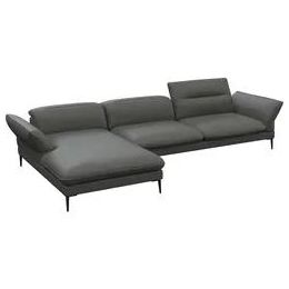 Ecksofa FLEXLUX "Salino, Funktionssofa mit Recamiere, Relaxsofa, Ecksofa" Sofas Gr. B/H/T: 340cm x 88cm x 182cm, Echtleder, Chaiselongue links, grau (warm mineral grey) Sofa mit Arm- und Kopfteil-Verstellungen, Kaltschaum & Stahl-Wellen