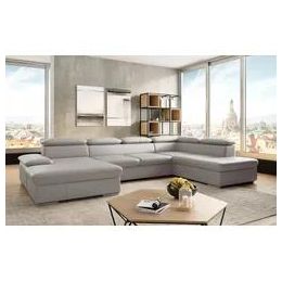 Sit & More Wohnlandschaft SIT & MORE "Valantine U-Form" Sofas Gr. B/H/T: 349cm x 73cm x 226cm, NaturLEDER, Recamiere links, ohne Bettfunktion, grau (light grey) inkl. Kopf- und Armteilverstellung, wahlweise mit Bettfunktion