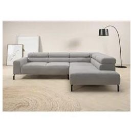 Ecksofa Places of Style "Antonelli, L-Form, incl. Kopfteilverstellung, Breite 276 cm" Sofas Gr. B/H/T: 276cm x 71cm x 219cm, Cord, Recamiere rechts, ohne Sitztiefenverstellung, grau wahlweise elektrische Sitztiefenverstellung