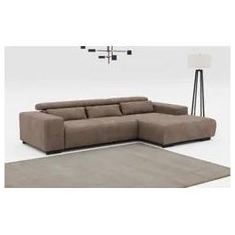 Ecksofa COTTA "Side L-Form, mit Kopfteilverstellung und Zierkissen" Sofas Gr. B/H/T: 304cm x 71cm x 186cm, Chenille-Struktur, Recamiere rechts, Ohne elektrische Sitztiefenverstellung, grau (taupe) optional motorische Sitztiefenverstellung