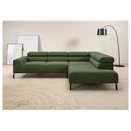 Ecksofa Places of Style "Antonelli, L-Form, incl. Kopfteilverstellung, Breite 276 cm" Sofas Gr. B/H/T: 276cm x 71cm x 219cm, Feincord, Recamiere rechts, ohne Sitztiefenverstellung, grün (oliv) wahlweise elektrische Sitztiefenverstellung