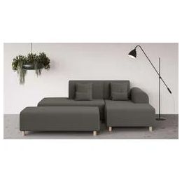 Ecksofa Inosign "Suyala" Sofas Gr. B/H/T: 258cm x 85cm x 168cm, Struktur, Recamiere rechts, mit Hocker, grau (anthrazit) L-Form mit Hocker